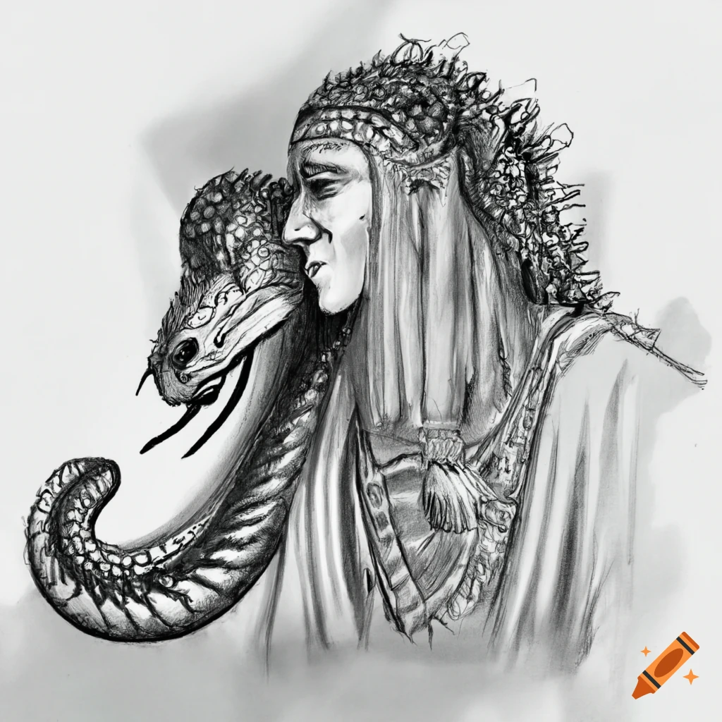 Sketch of an emperor and a serpent on Craiyon