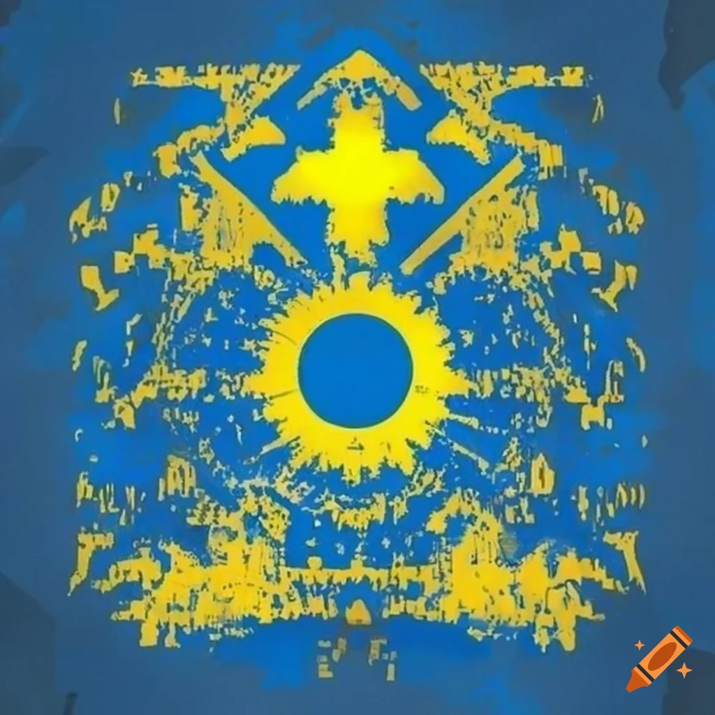 Blue and yellow military stencil design