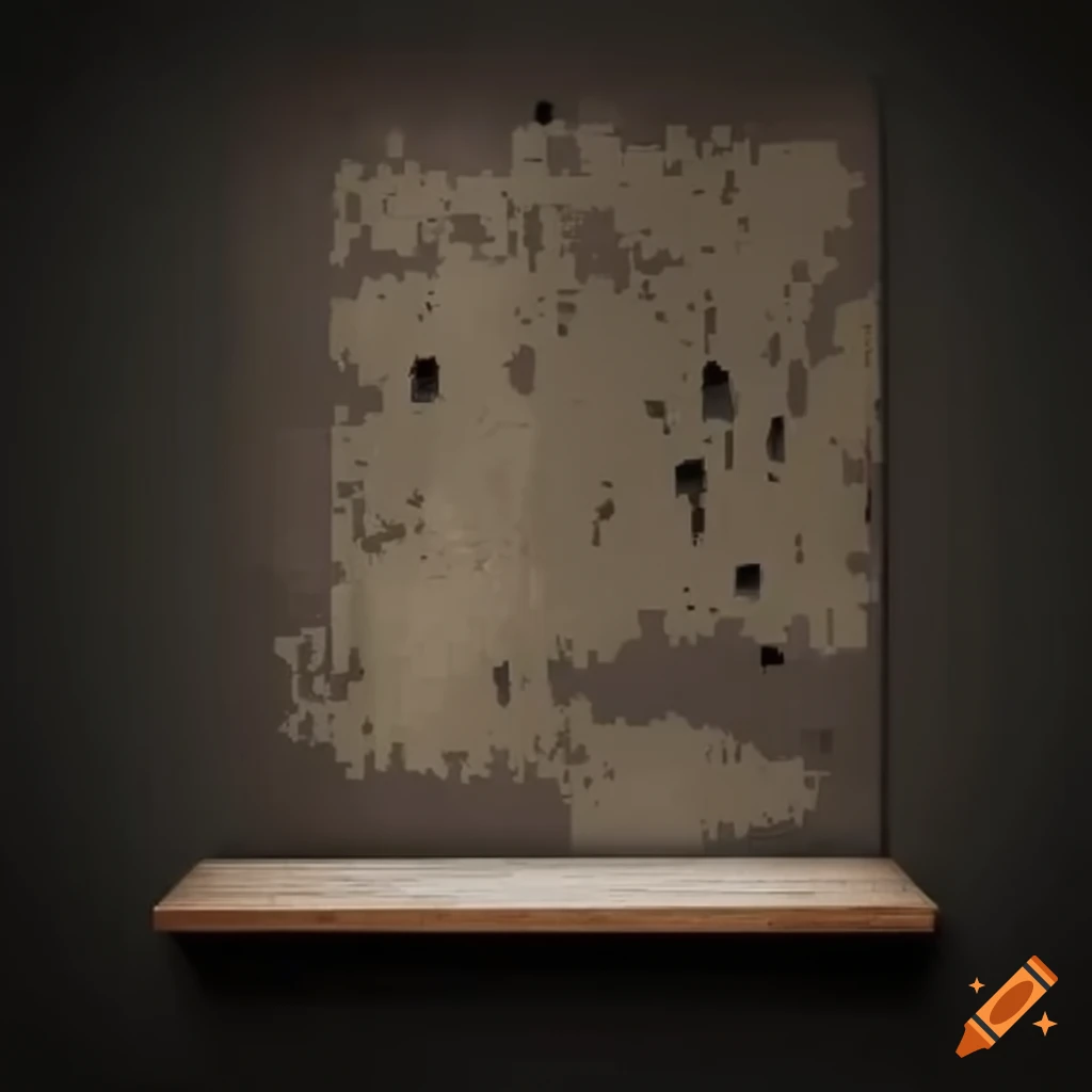 Pixel art of a dirty concrete wall with a shelf