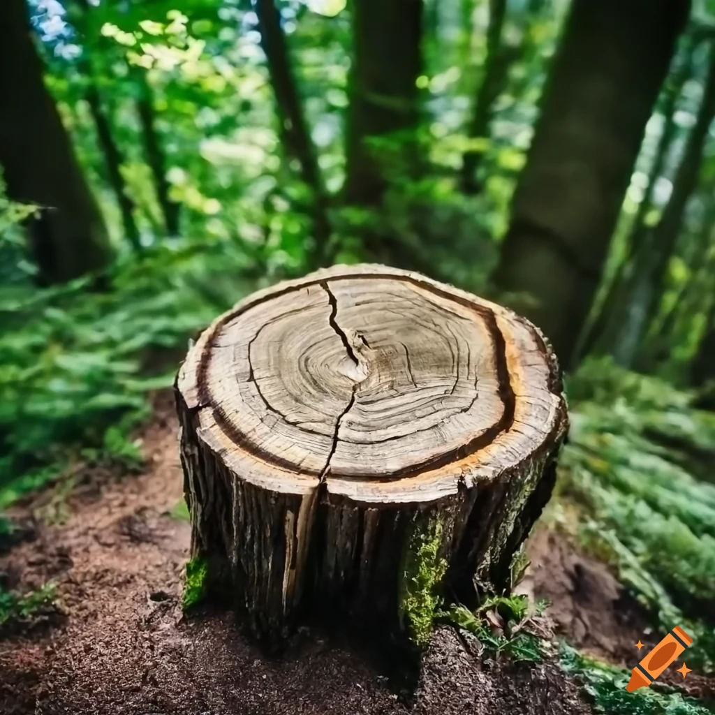 Overhead view of a tree stump in a german forest