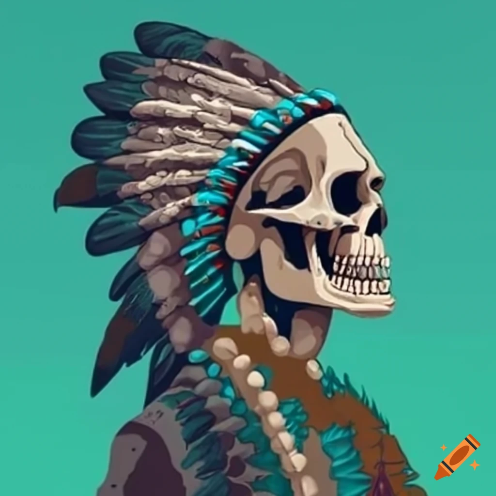 Illustration of an indian chief skeleton