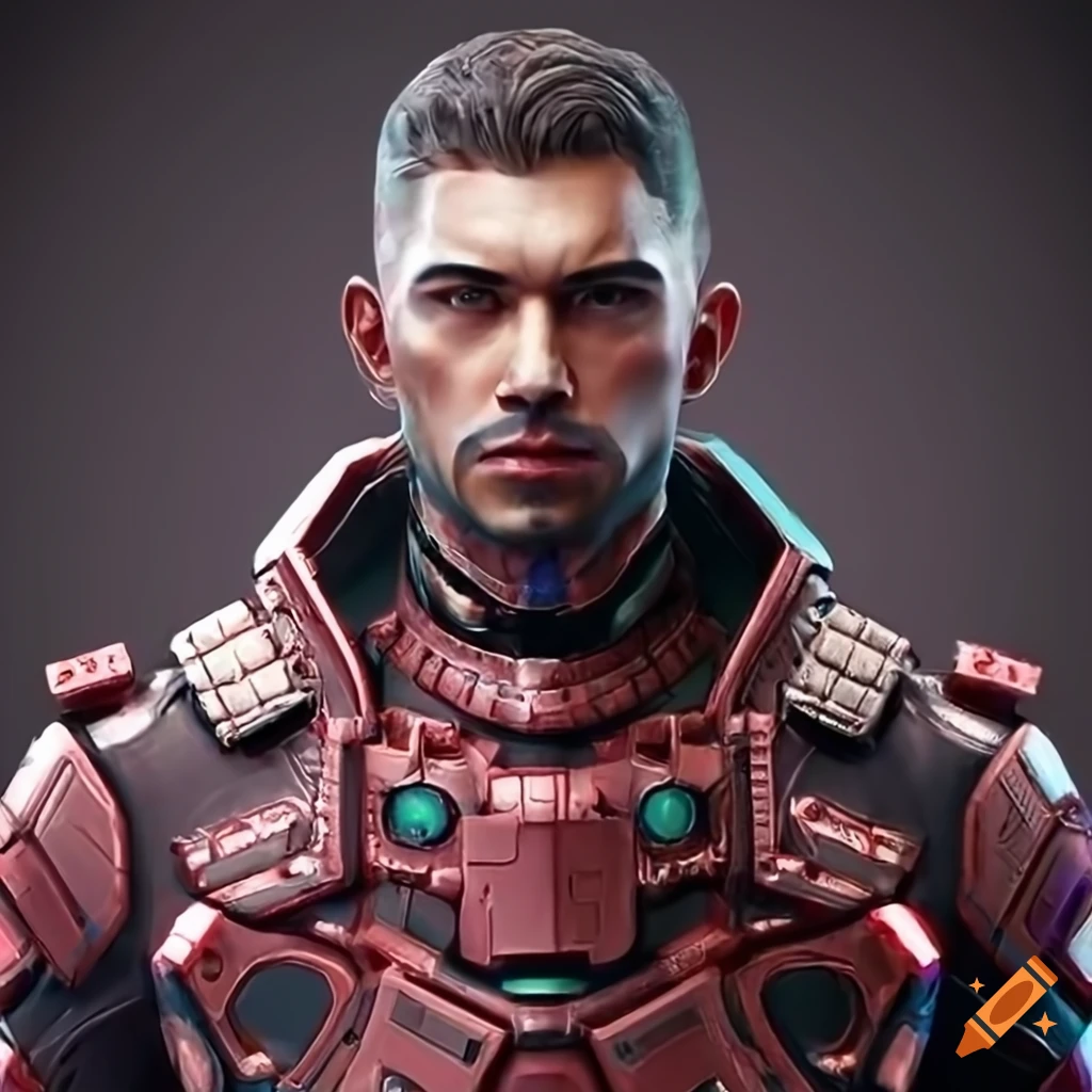 Ultra hd sculpture of a male soldier in futuristic uniform