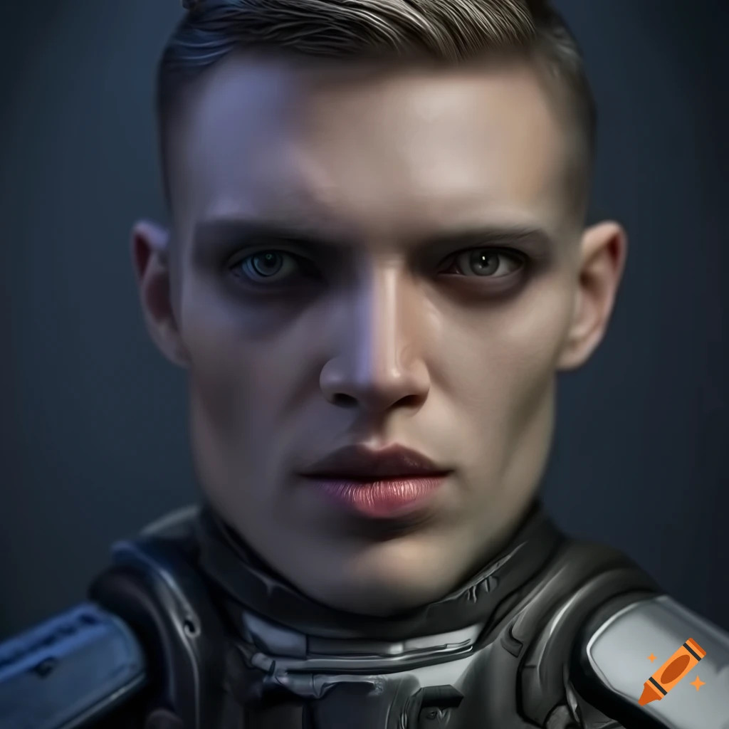 Sculpted portrait of a male soldier in futuristic dress uniform on Craiyon