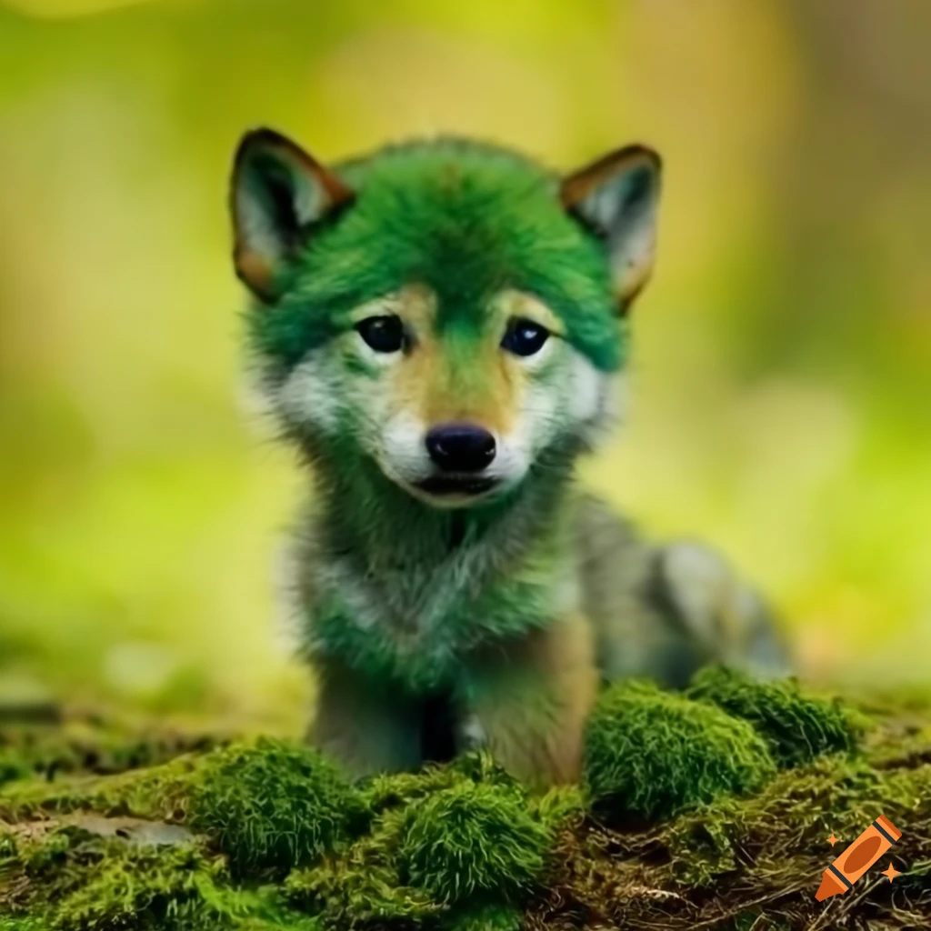 Green baby wolf with moss on its back on Craiyon