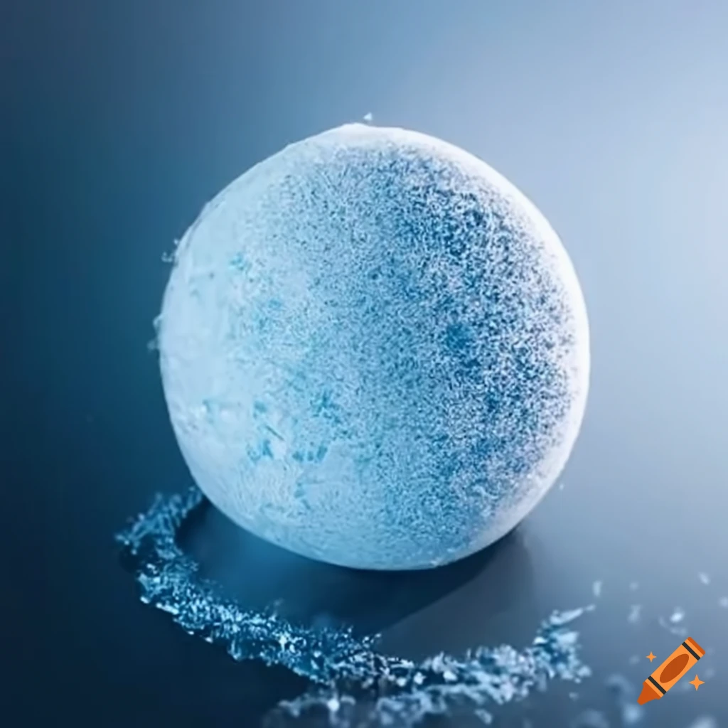 Close-up of a perfectly spherical ball of frosty ice on Craiyon