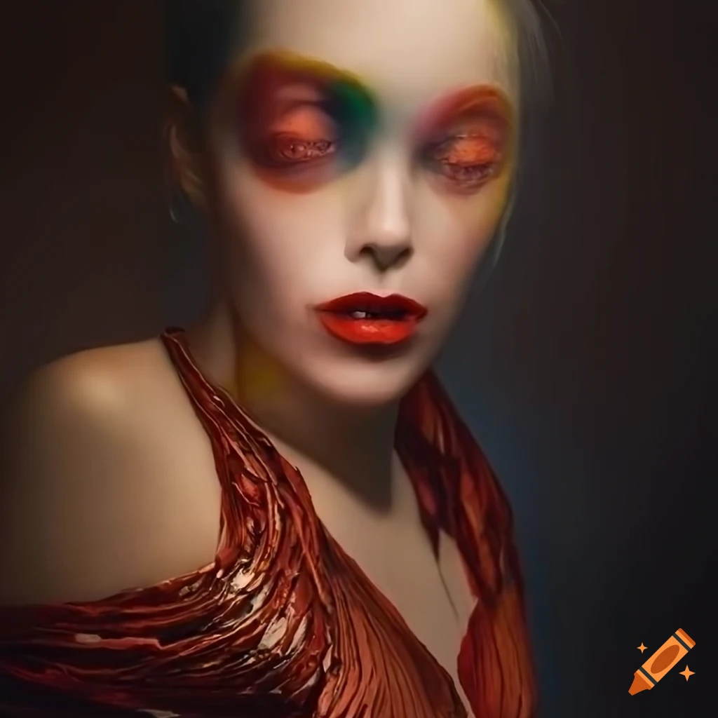 Surreal female portrait in cosplay style on Craiyon