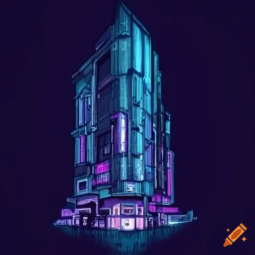 Cyberpunk skyscraper architectural drawing on Craiyon