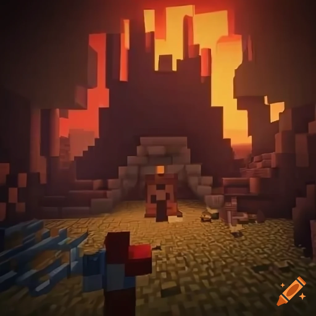 Dungeons and dragons battle scene in minecraft style