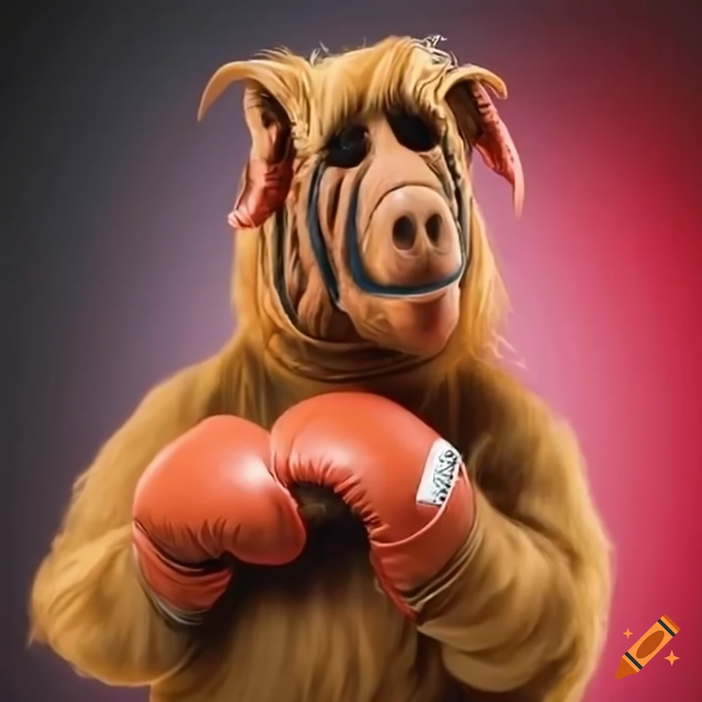 Alf wearing boxing gloves