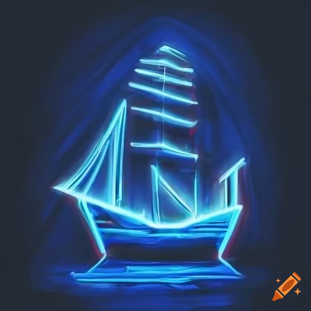 Blue neon ship logo