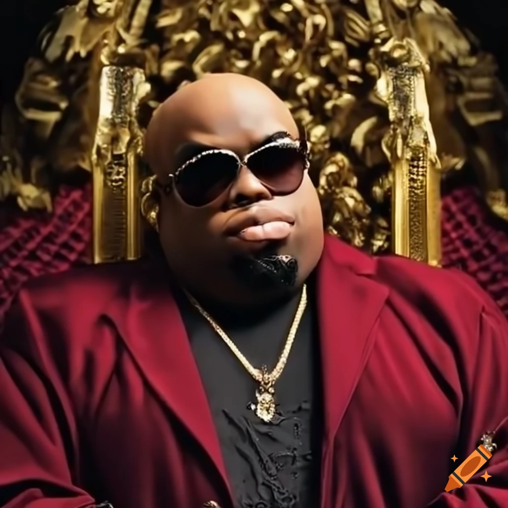 Cee lo green sitting on a throne in luxurious attire on Craiyon