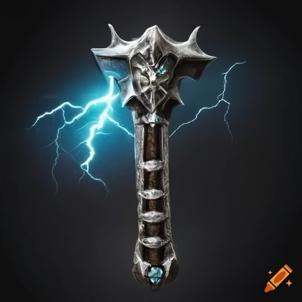 Silver fantasy hammer with lightning details