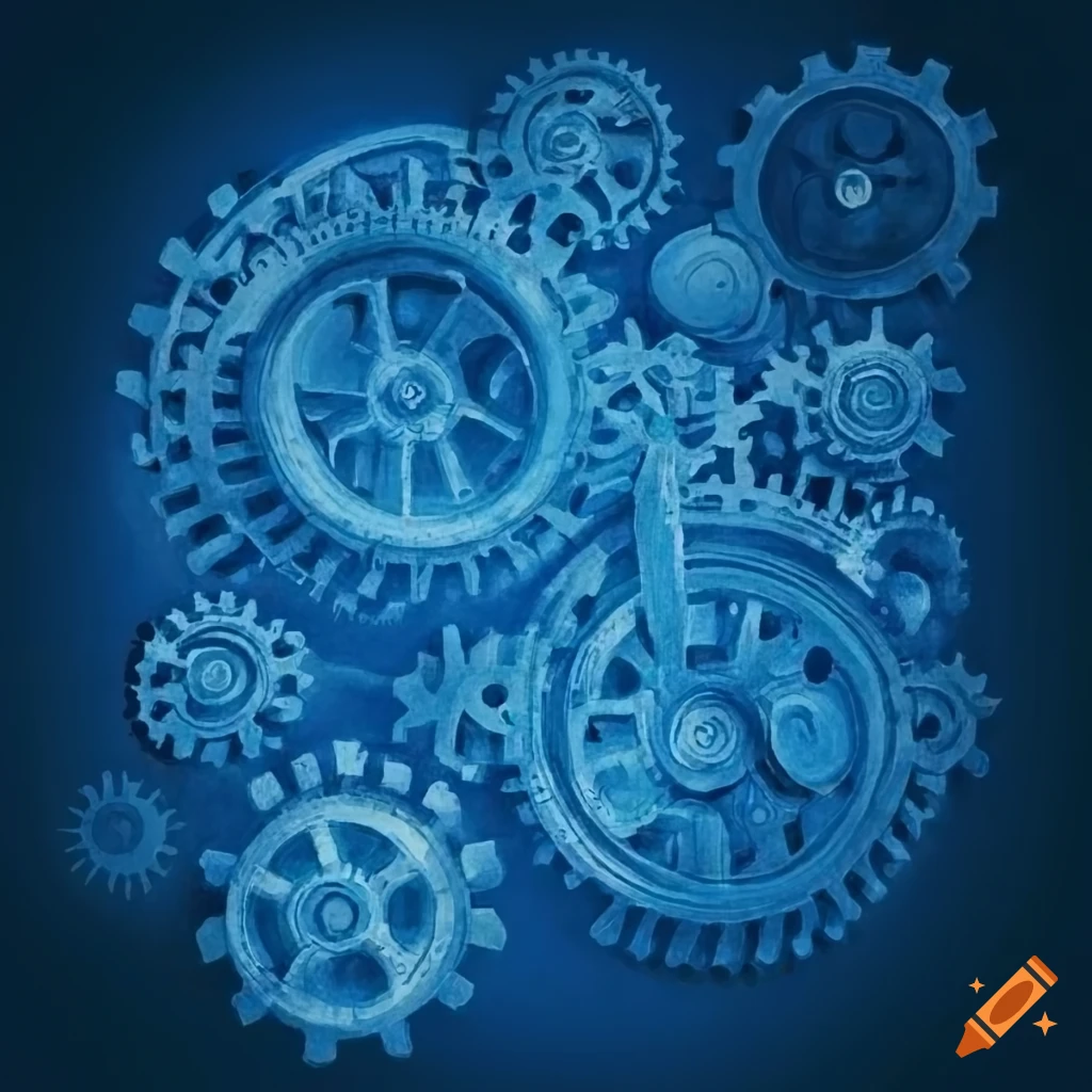 Hand-drawn blueprint with mechanical gear designs on Craiyon