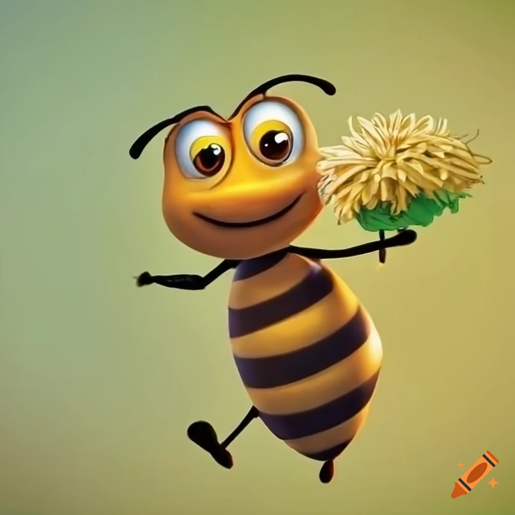 Funny cartoon bee collecting pollen