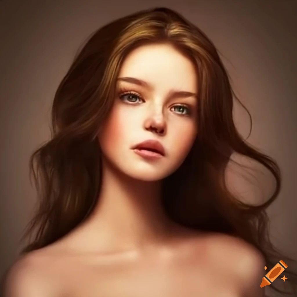 Portrait Of A Young Woman With Brown Hair And Hazel Eyes