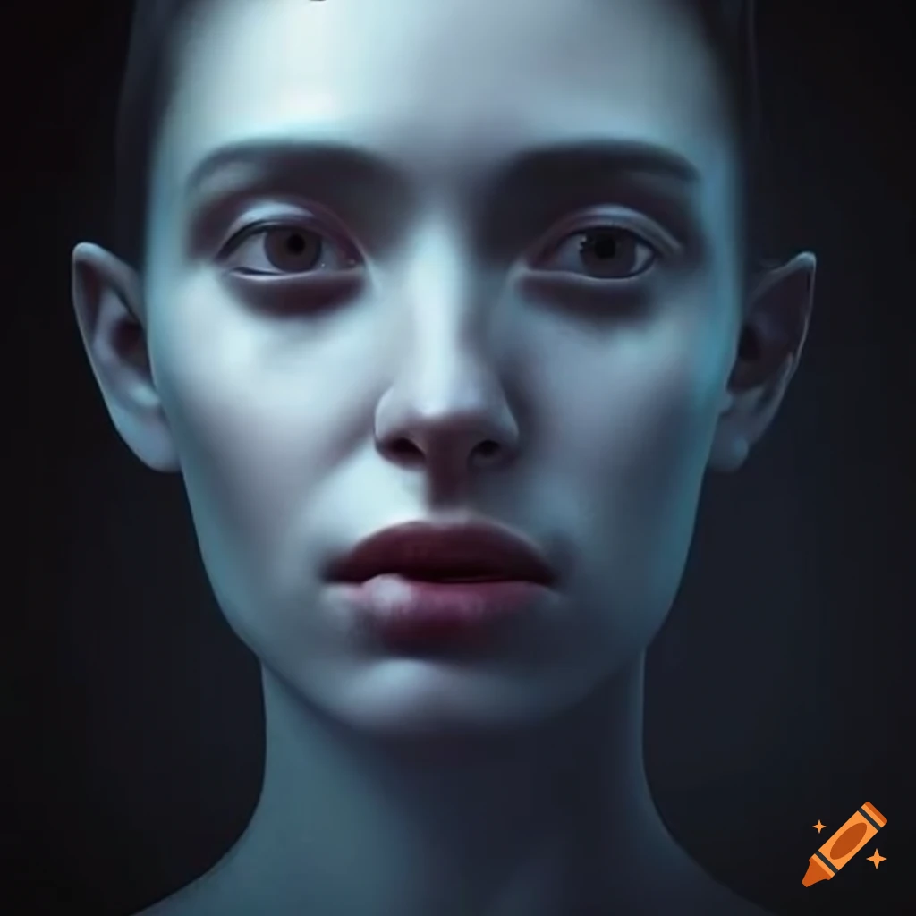 Digital art of a futuristic human face