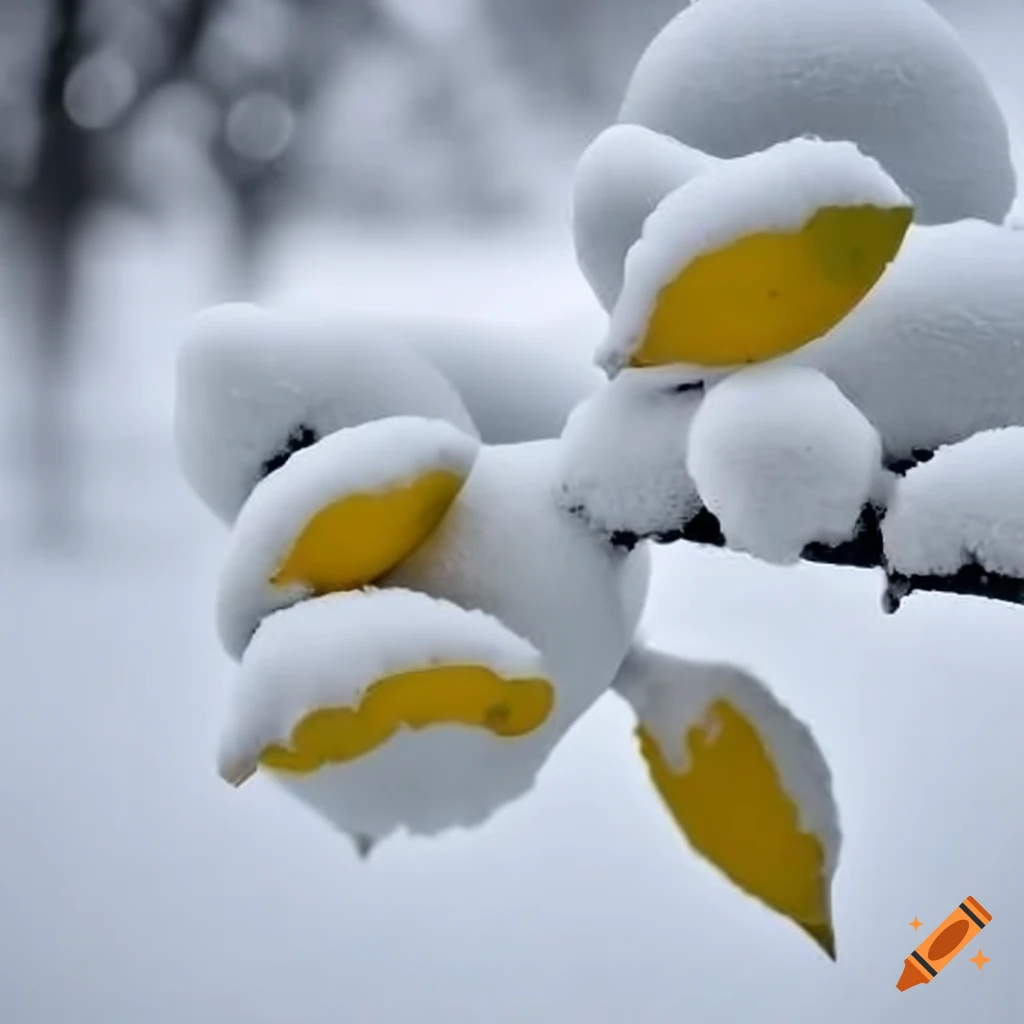 Snow-covered lemon tree