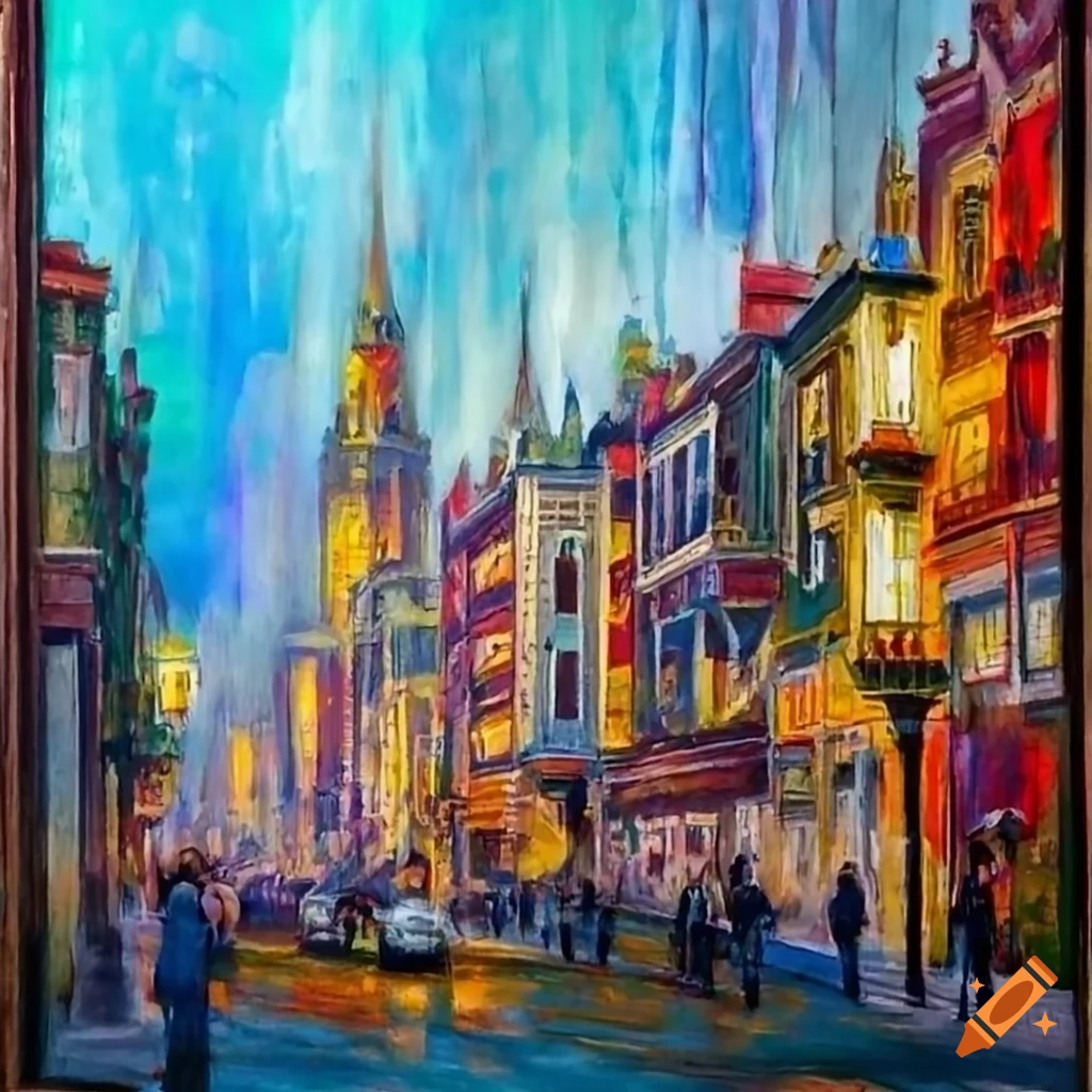 Detailed painting of a victorian cityscape by skilled elderly artist on ...