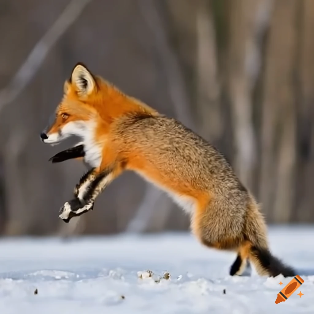 Fox pouncing in snowy landscape on Craiyon