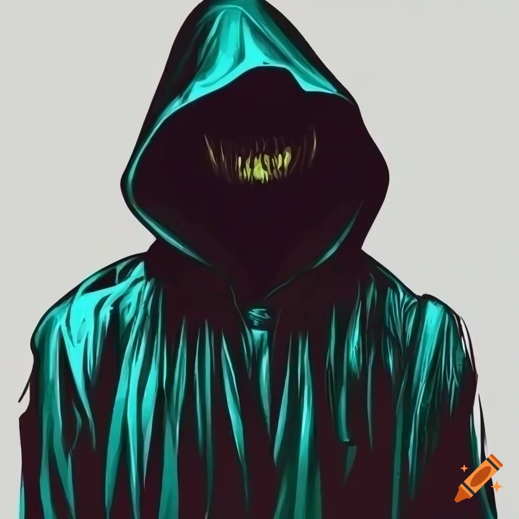 Dark comic-style illustration of a hooded figure with glowing eyes on ...