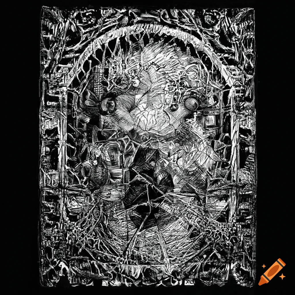 Intricate wireframe design on black background