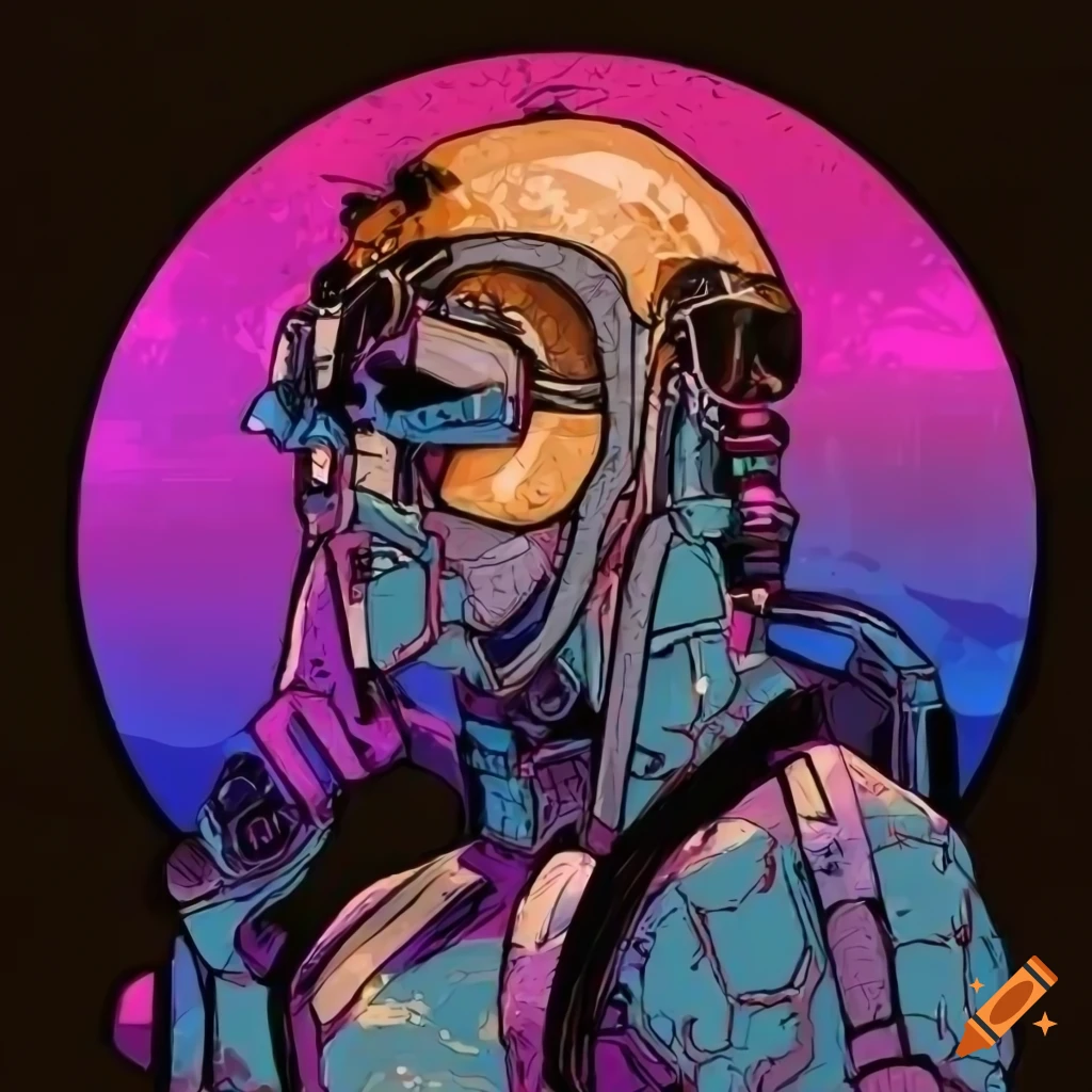 Comic-style illustration of an urban exoskeleton on Craiyon