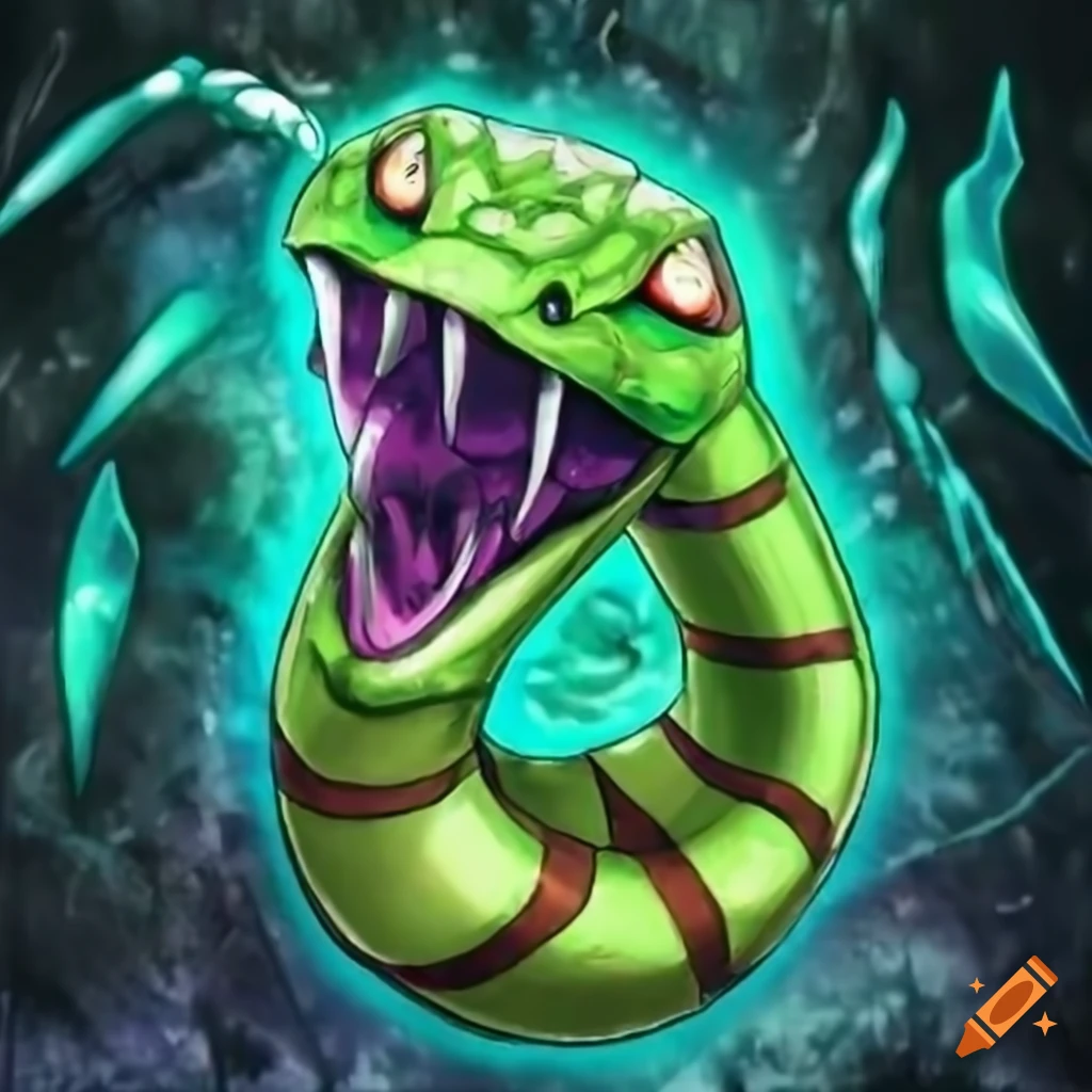 Detailed artwork of a slime snake monster with yellow eyes