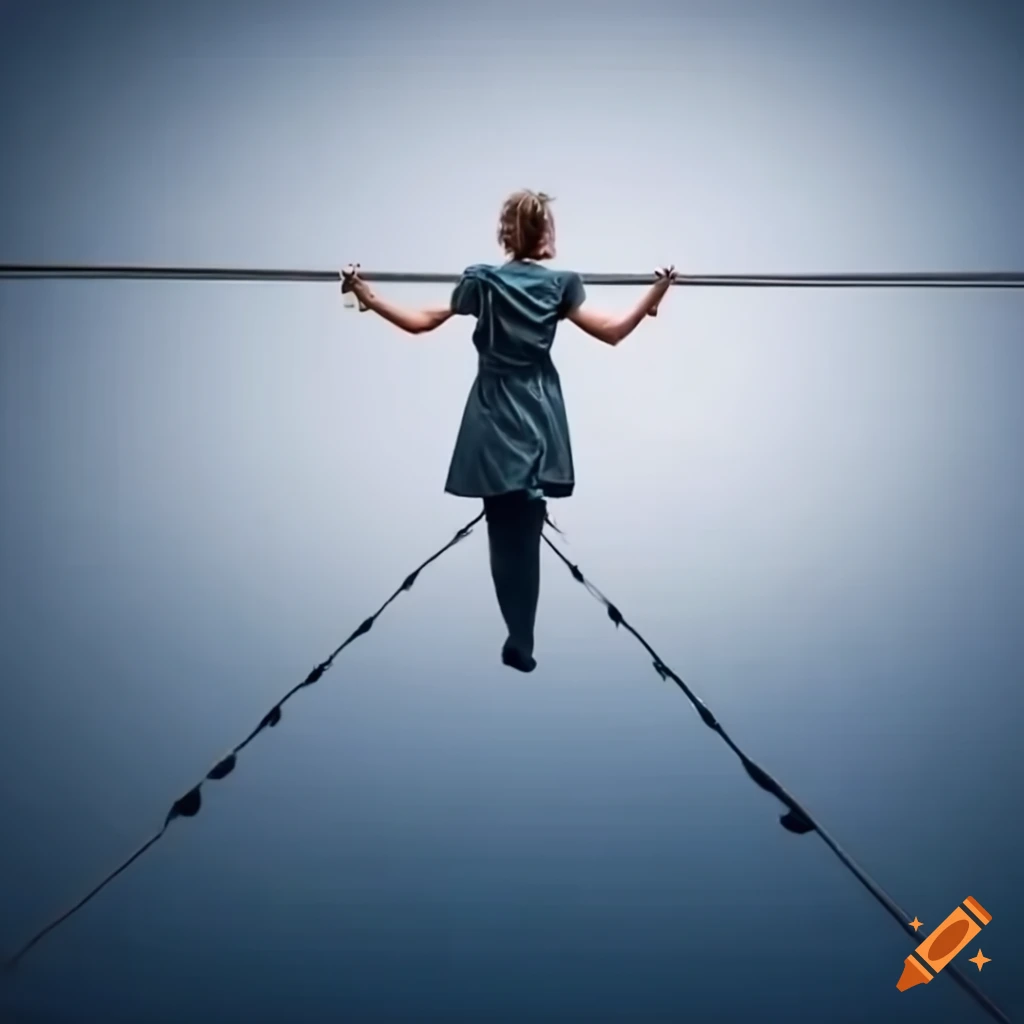 Close up of a teacher walking on a high wire