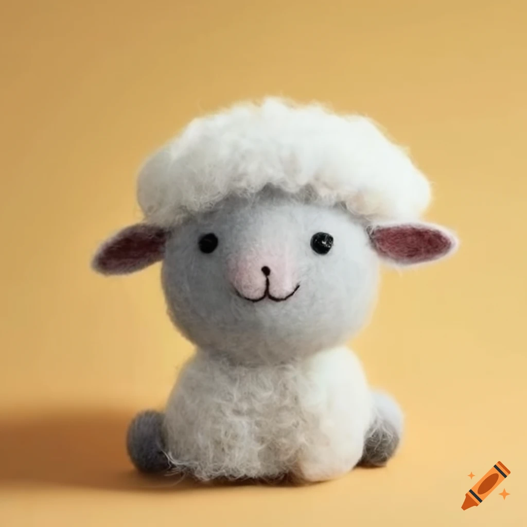 Cute felt art sheep with fluffy wool