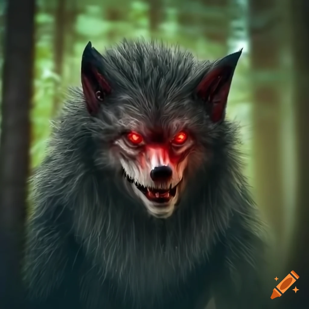 Werewolf lurking in the pine trees on Craiyon