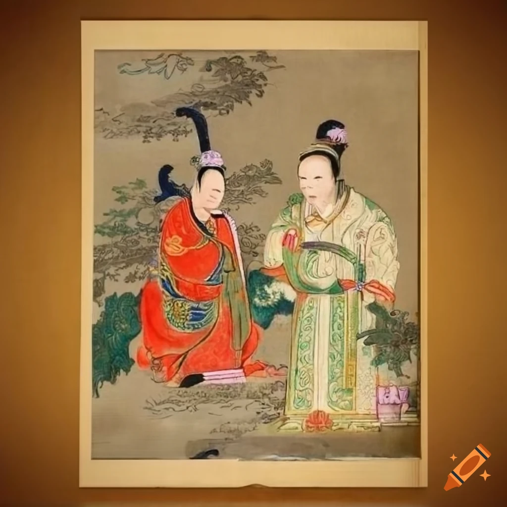 Ancient chinese painting of a wise sage and a flower