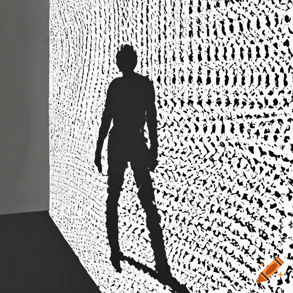 Artistic print of a shadow person in a long hallway