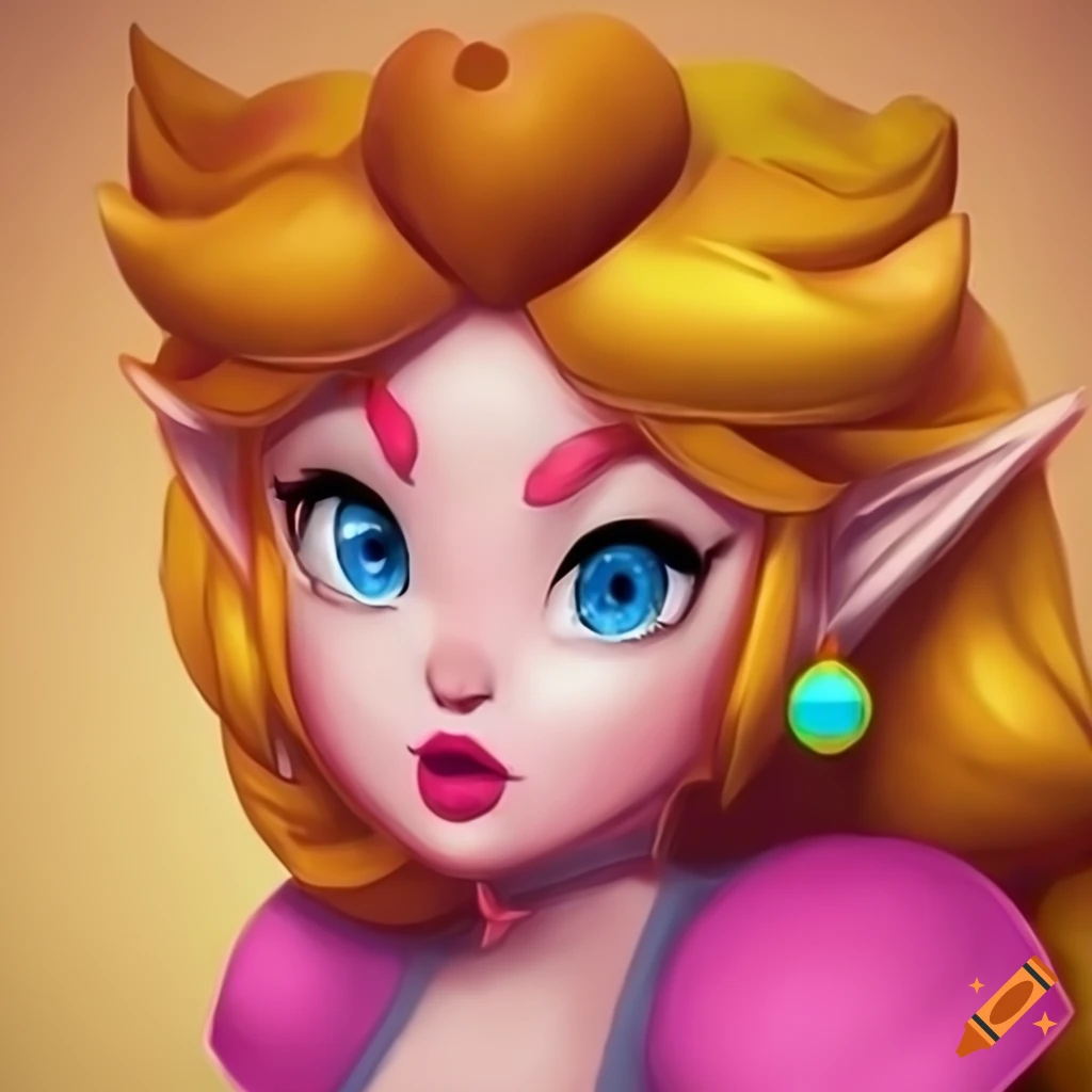 Digital artwork of link dressed as princess peach on Craiyon