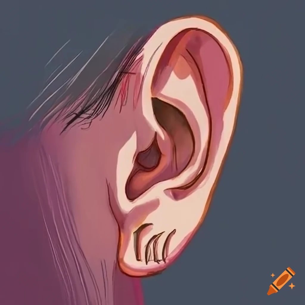 Illustration of a human ear saying 'please be quiet' on Craiyon