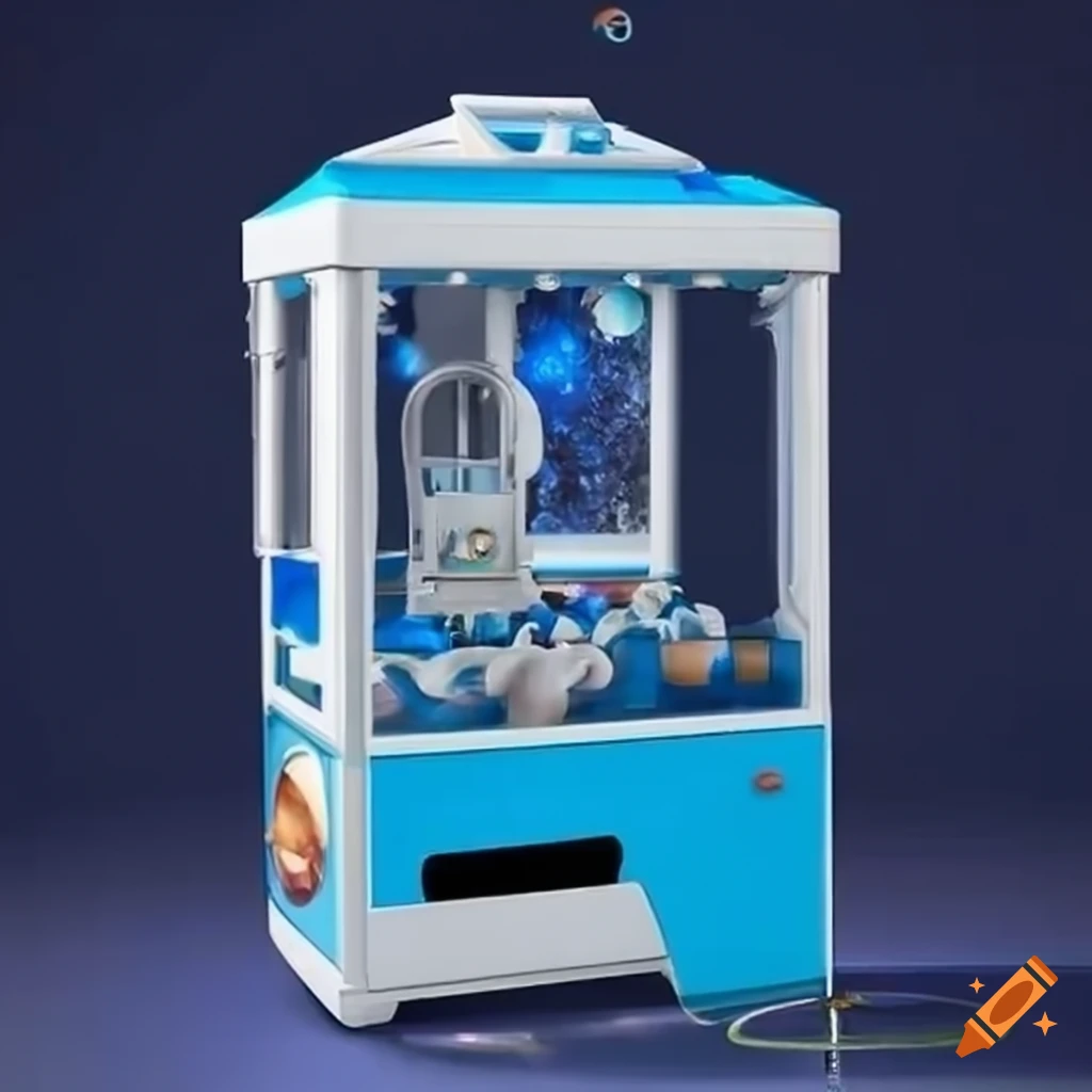 White and blue space-themed claw machine on Craiyon