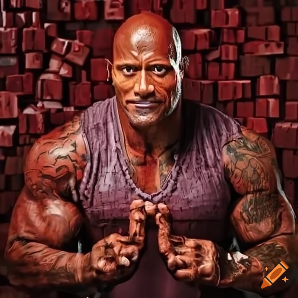 Maroon brick sculpture of dwayne 'the rock' johnson