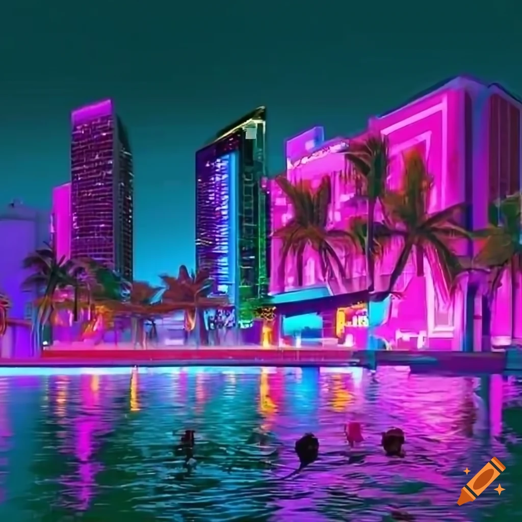 Neon lights in a city at night