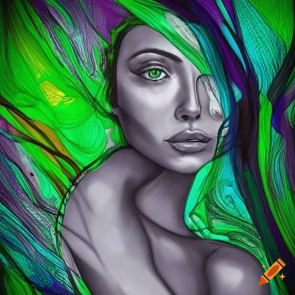 Abstract drawing of a woman with visionary look on Craiyon