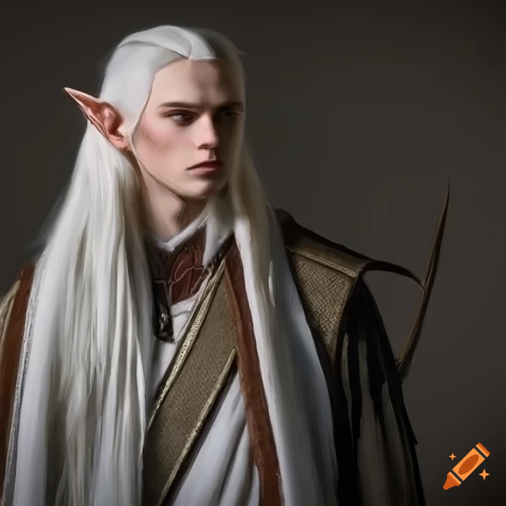 Picture of a male tolkien elf in white winter outfit on Craiyon