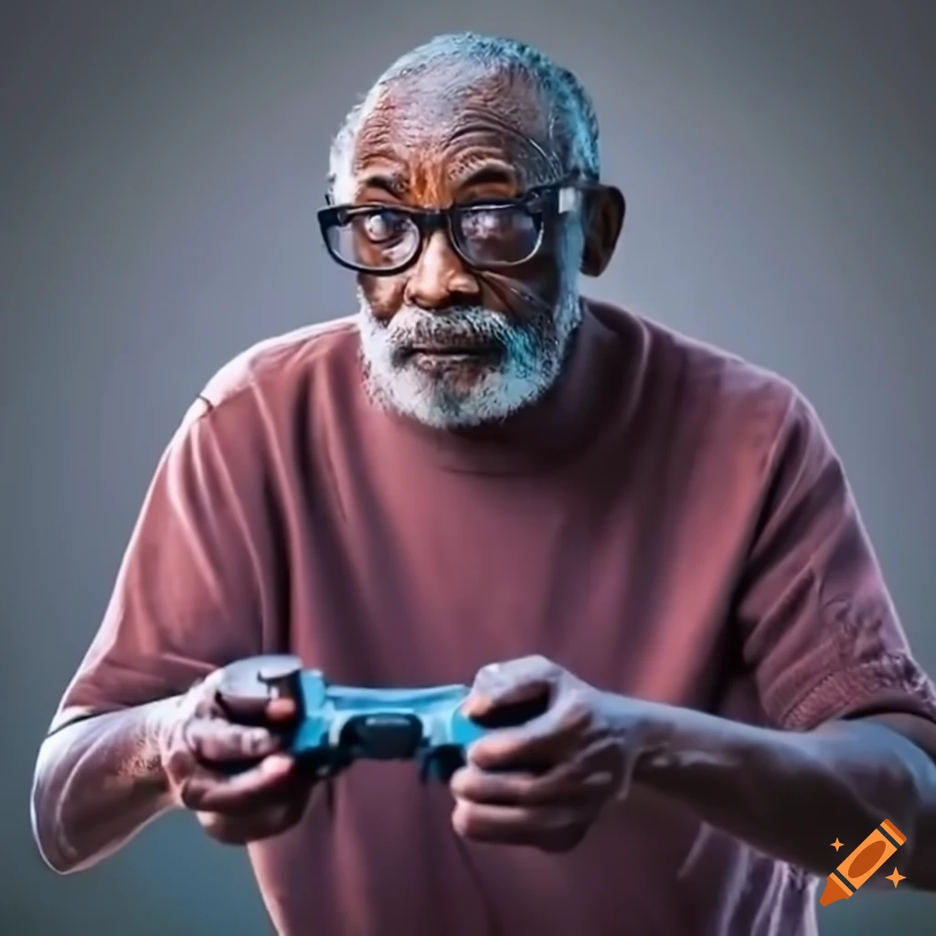 Elderly man playing video games on Craiyon
