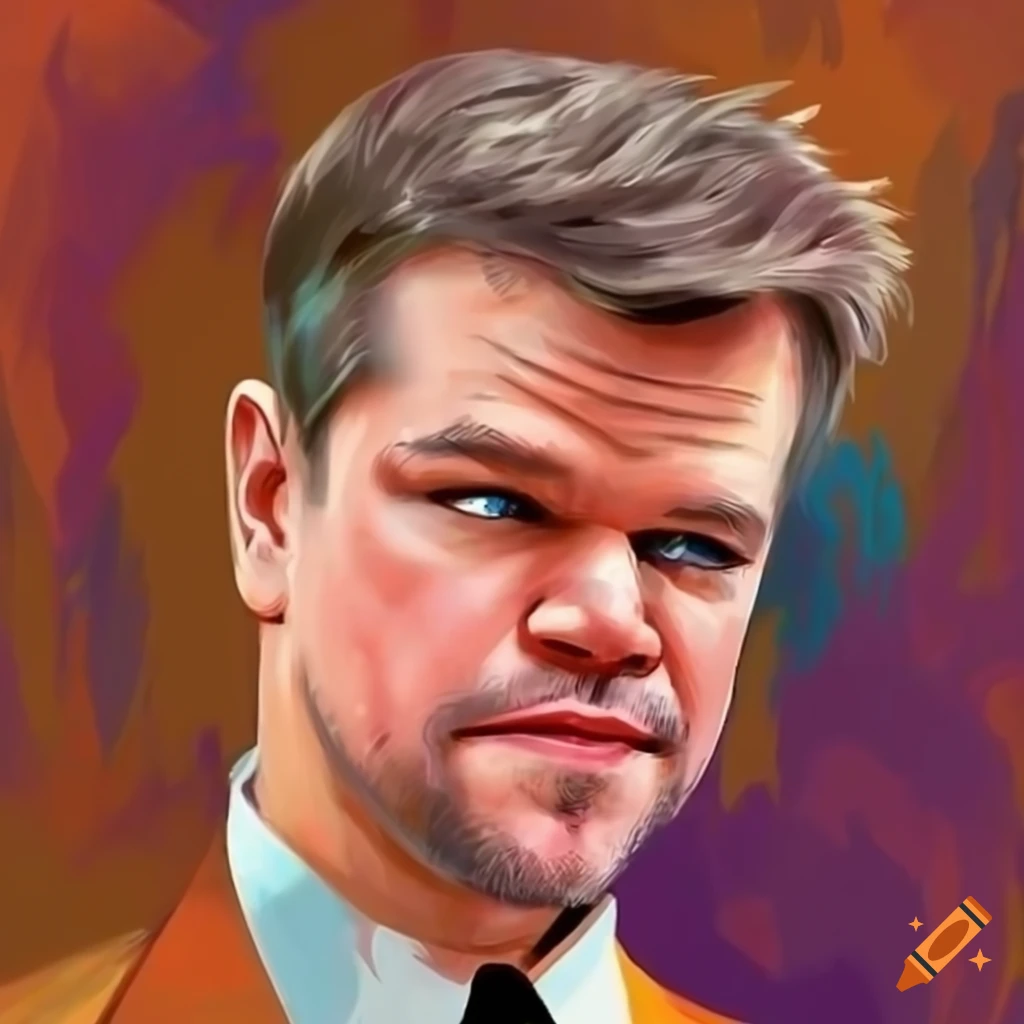 Colorful book illustration of matt damon in 'good will hunting' on Craiyon