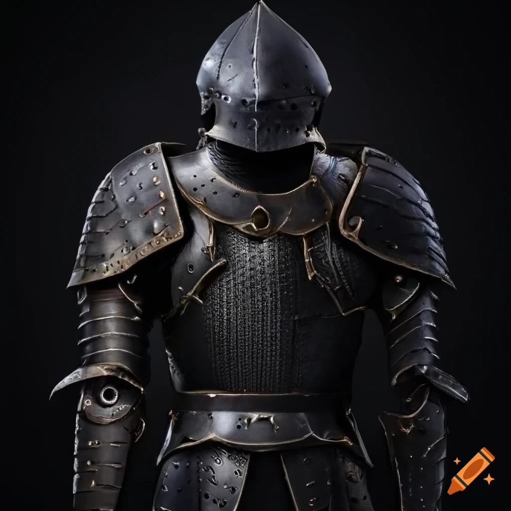 Detailed dark metal leg armor with gemstones on Craiyon