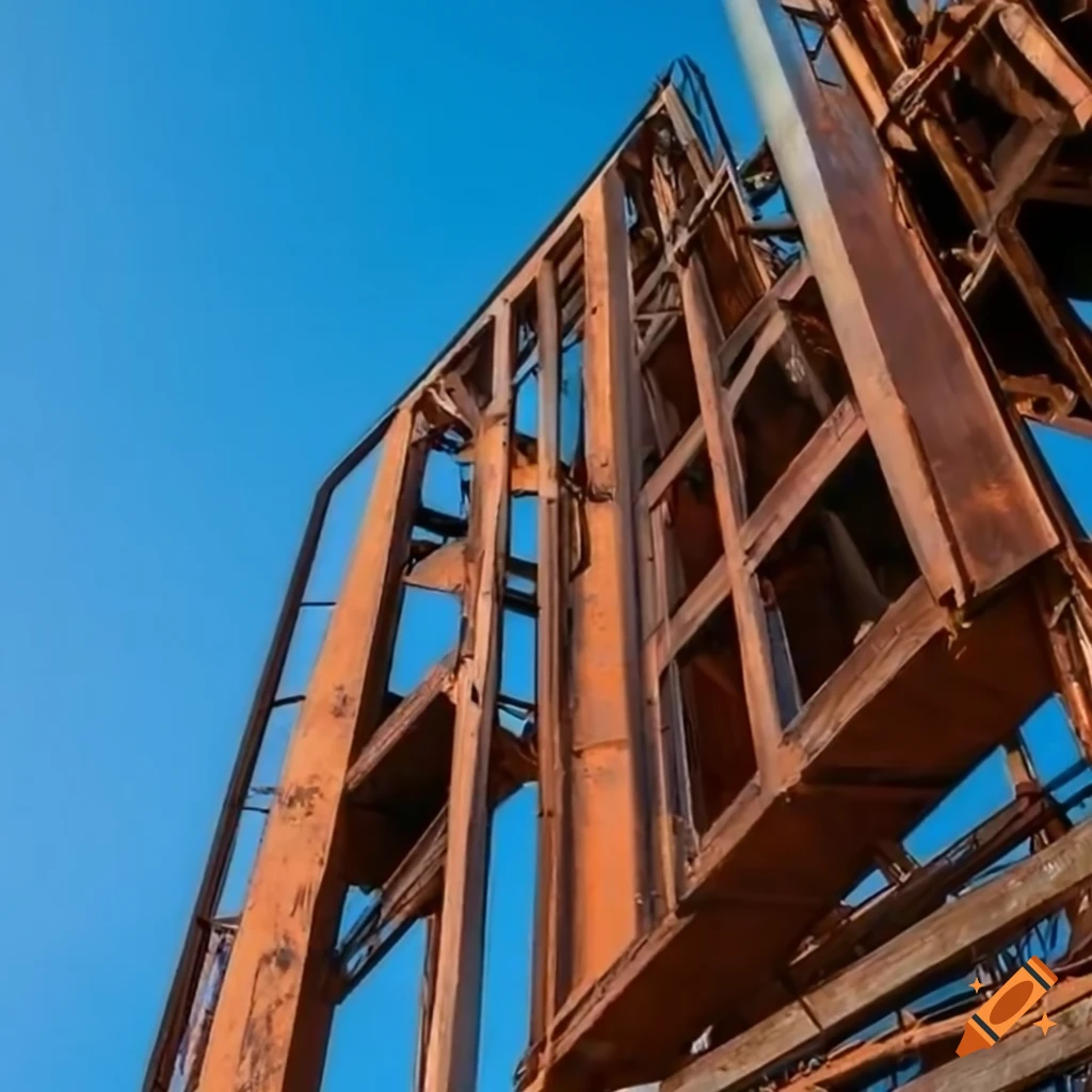 Rusted steel frame of an incomplete condominium on Craiyon