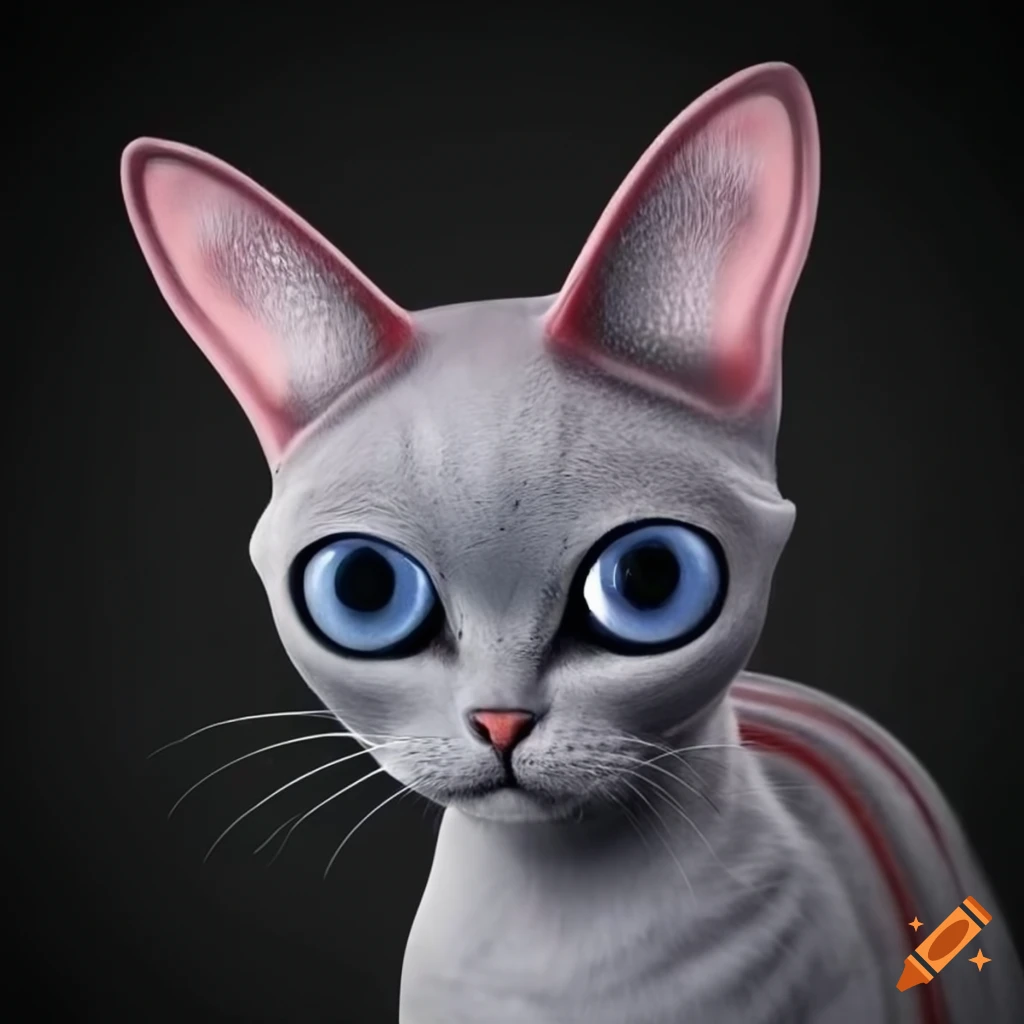 Grey and red alien cat with flower-shaped head