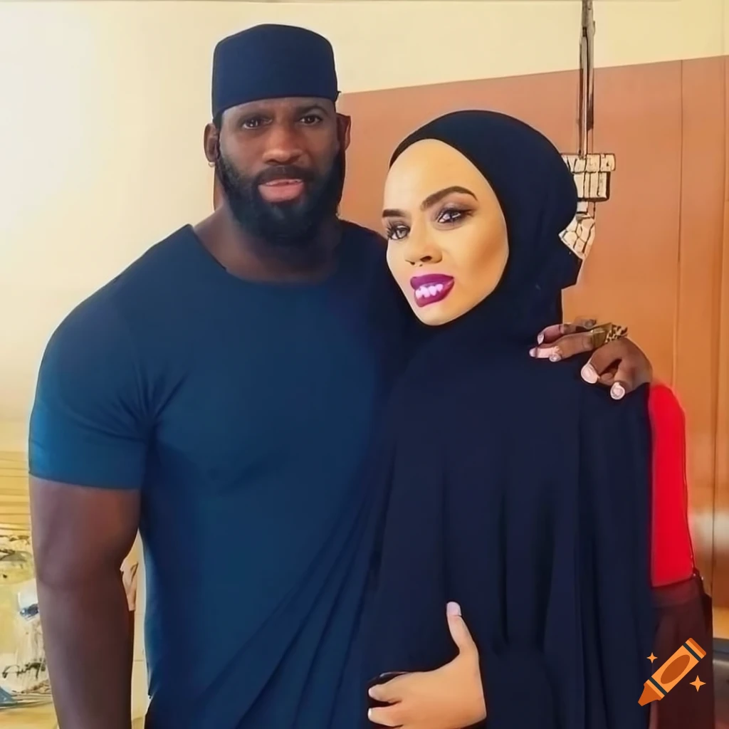 Stylish african-arabian model in hijab with her husband