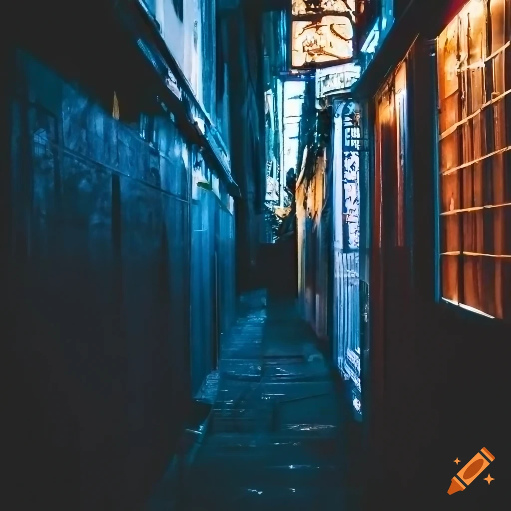 Night view of a neon-lit alley