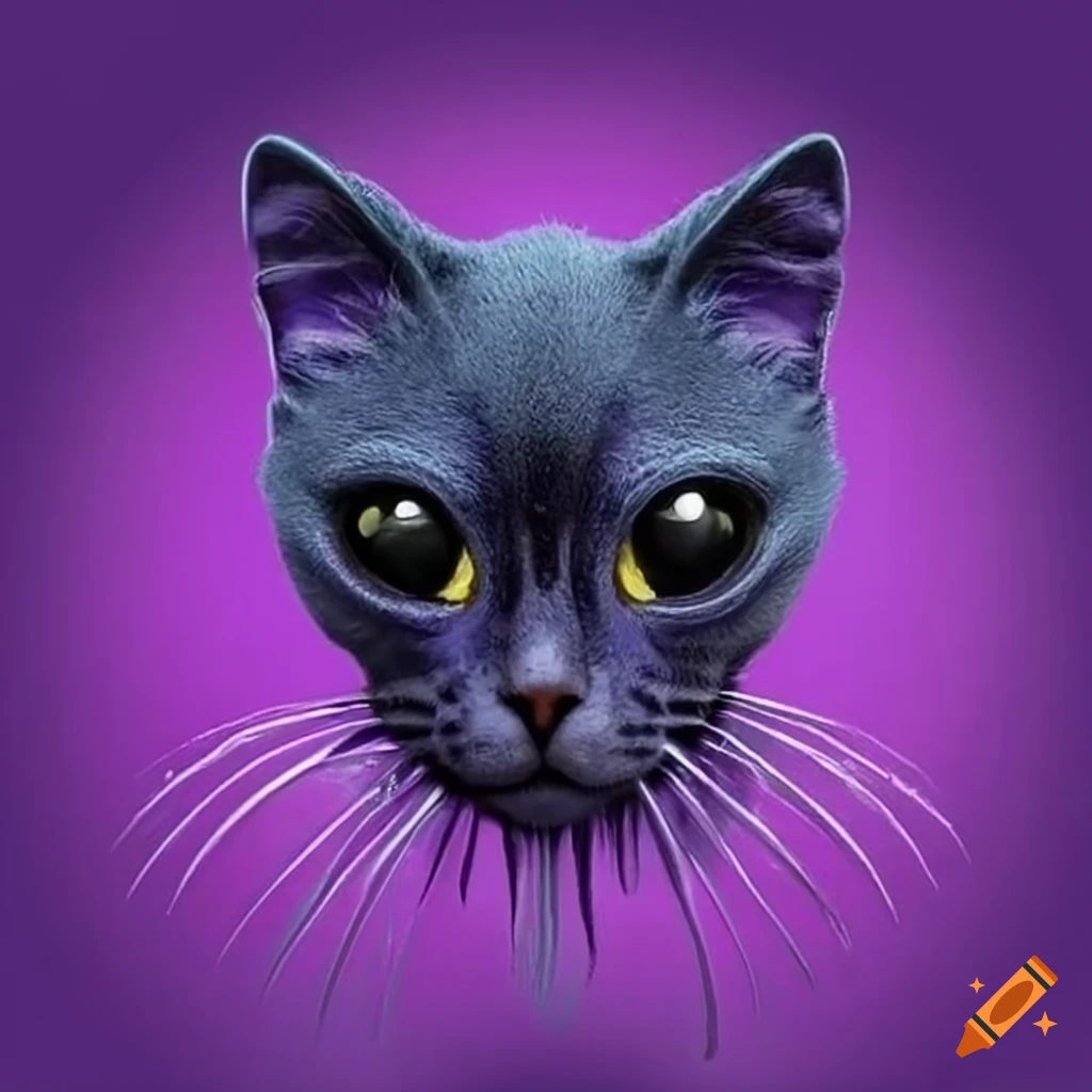 Cat with sunflower-shaped head in violet and black colors on Craiyon