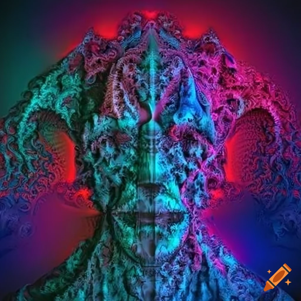 Fractal artwork of men and dogs