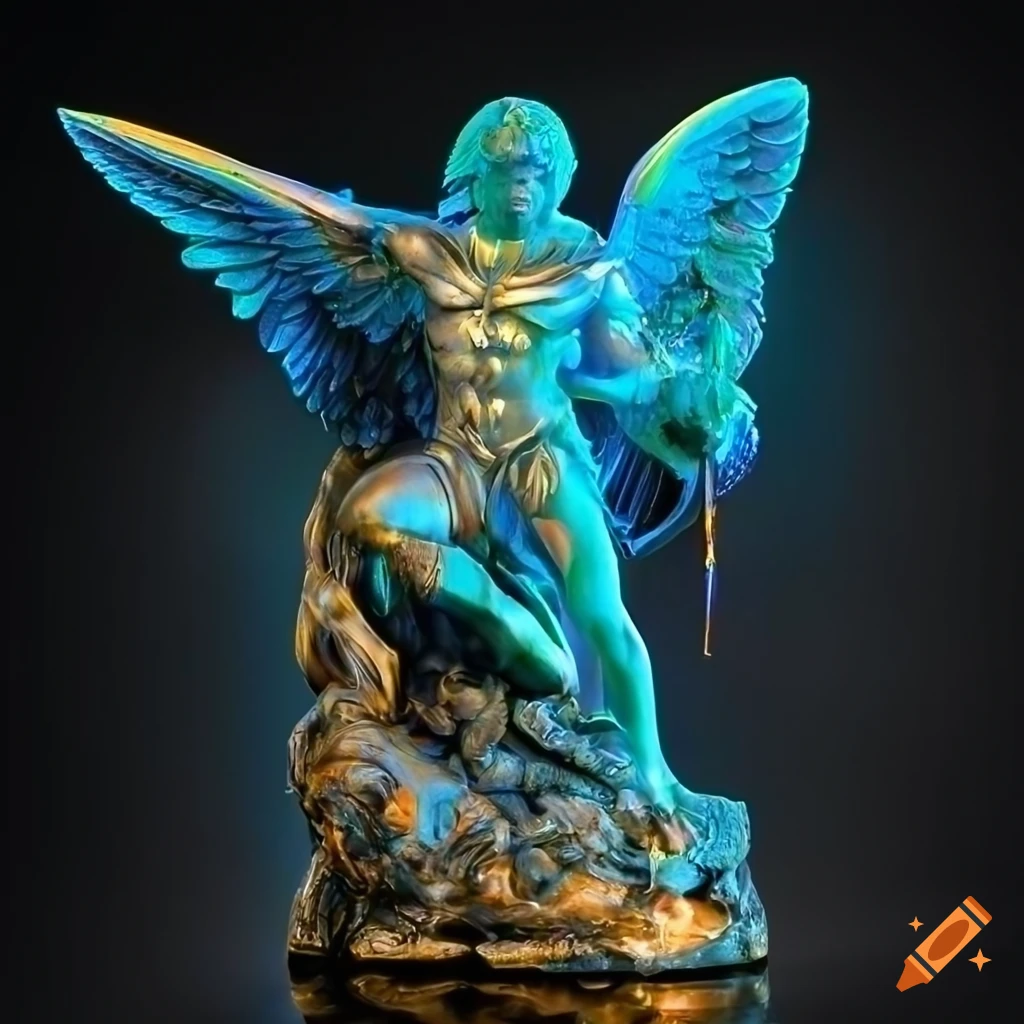 Intricate sculpture with vibrant colored marble figures on Craiyon