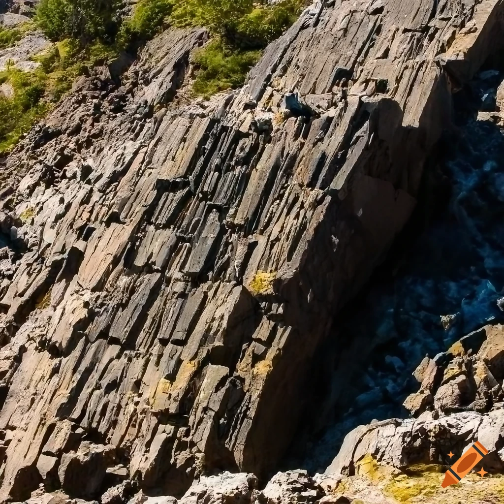 Closeup of a basalt excavation with golden lighting
